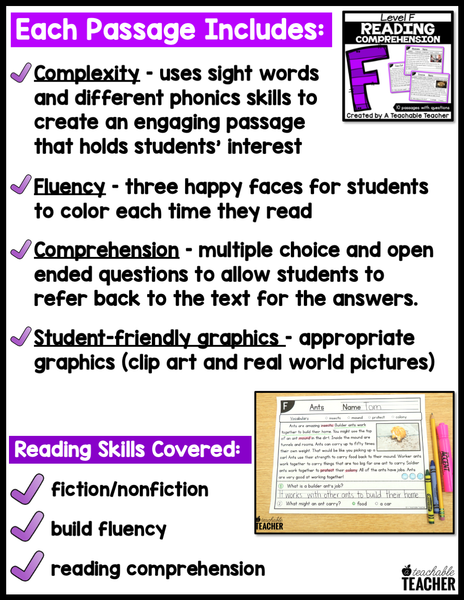 Level F Reading Comprehension Passages and Questions – A Teachable Teacher