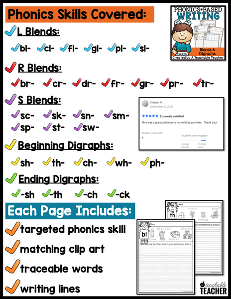 Phonics Based Writing - Blends and Digraphs – A Teachable Teacher