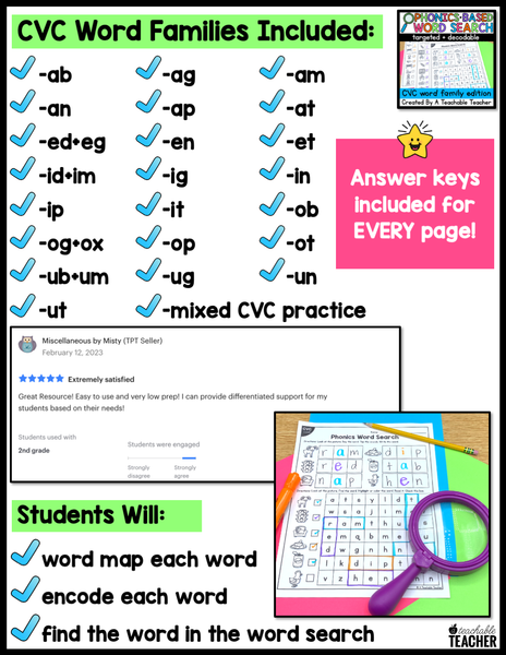 CVC Words Worksheets Phonics Word Search: Write & Find CVC Words – A ...