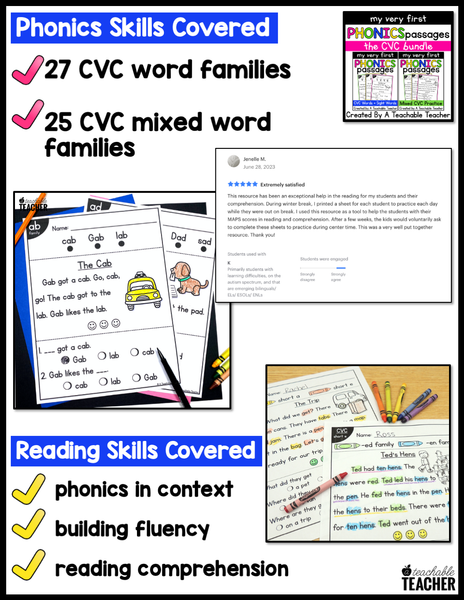 My Very First Phonics Passages- The CVC BUNDLE – A Teachable Teacher