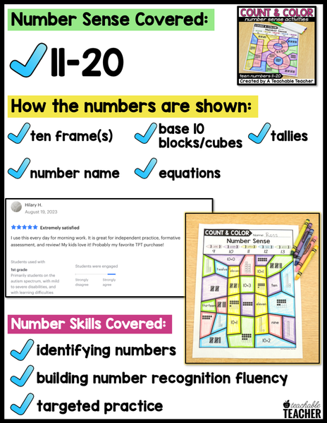 Count and Color - Number Sense Activities 11-20 – A Teachable Teacher