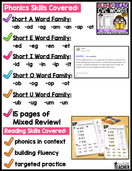 Blend and Read - CVC Words – A Teachable Teacher