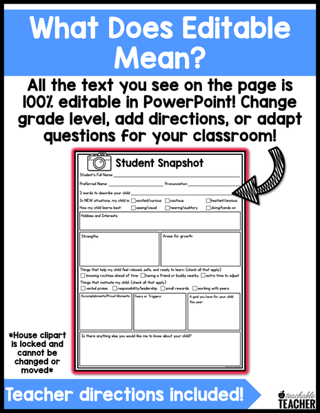 Editable Back-to-School Student Snapshot Form – A Teachable Teacher