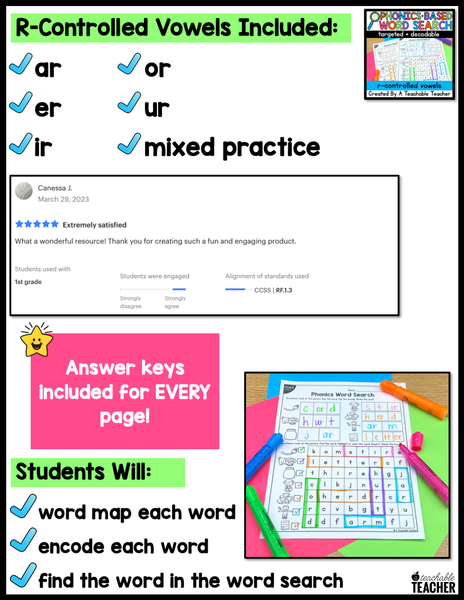 R-Controlled Vowels Worksheets Phonics Word Search: Write & Find Words ...