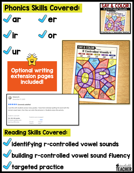 Say and Color - R-Controlled Vowels – A Teachable Teacher