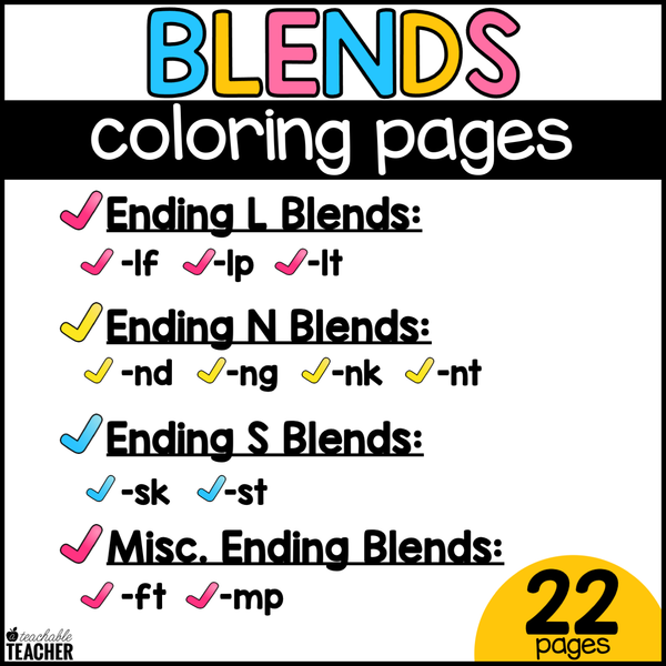 Ending Blends Coloring Pages – A Teachable Teacher