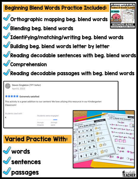 Beginning Consonant Blends Worksheets with Digraphs & Short Vowels - T ...