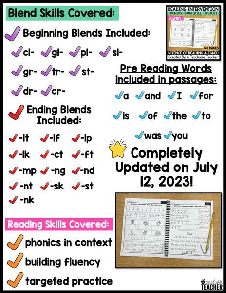 Blends - Words with Blends Worksheets Reading Intervention – A ...
