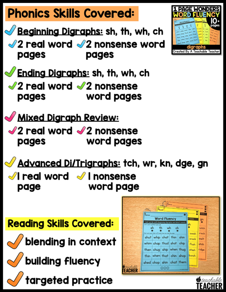 1 Page Wonders for Building Word Fluency - Digraphs – A Teachable Teacher