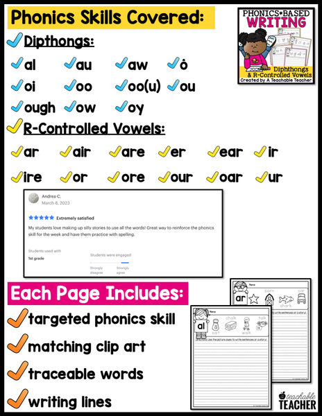 Phonics Based Writing - Diphthongs and R-Controlled Vowels – A ...