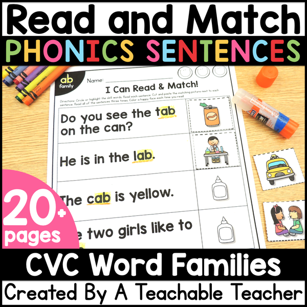 Read and Match Phonics Sentences - CVC Word Families – A Teachable Teacher