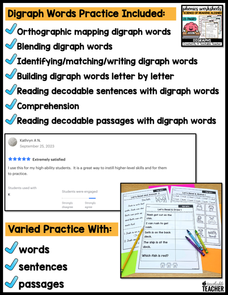Digraphs Phonics Worksheets - The Science of Reading – A Teachable Teacher