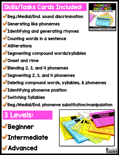 Phonemic Awareness Teacher Task Cards – A Teachable Teacher