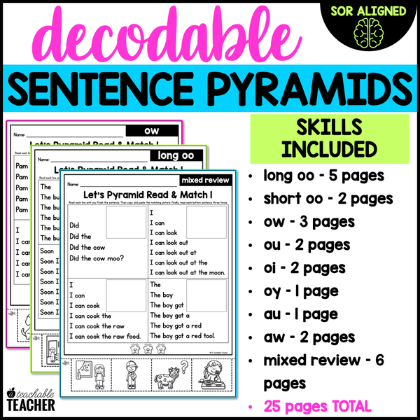 Decodable Sentence Pyramids- Diphthong Words – A Teachable Teacher