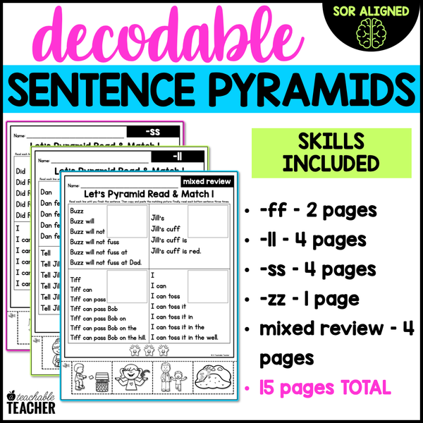 Decodable Sentence Pyramids- Double Final Consonant Words – A Teachable ...