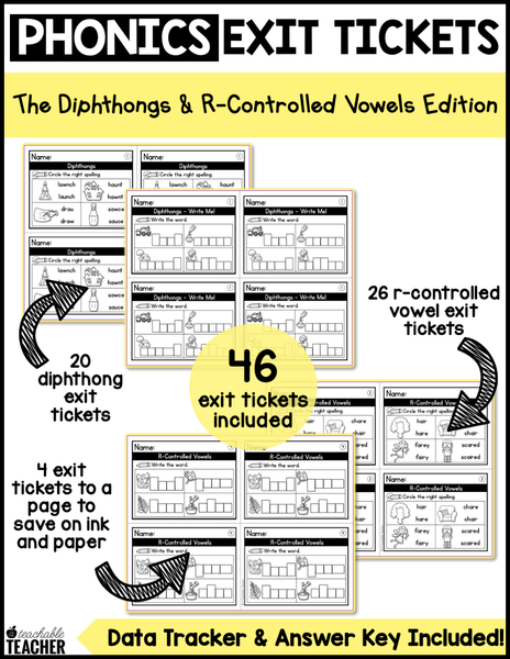 Phonics Exit Tickets - The Diphthongs and R-Controlled Vowels Edition ...