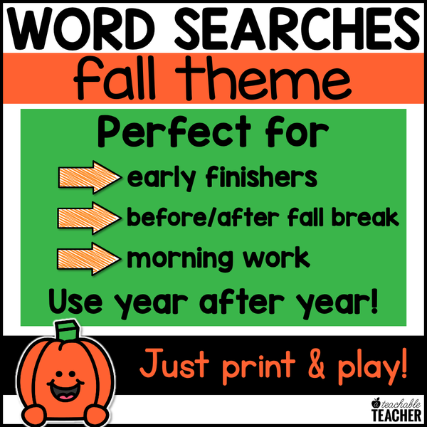 Fall Themed Word Searches – A Teachable Teacher