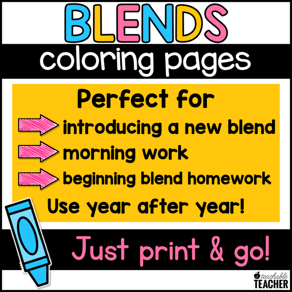 Beginning Blends Coloring Pages – A Teachable Teacher