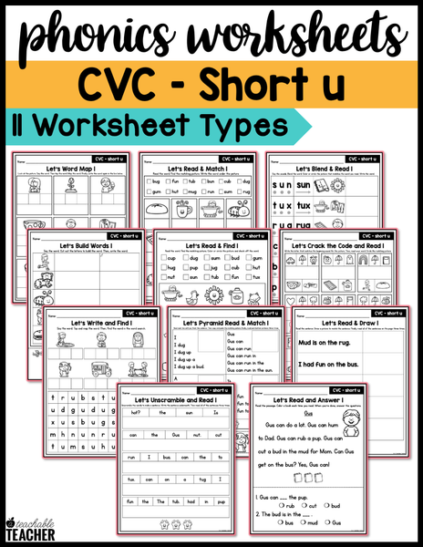 Phonics Short U CVC Words Science of Reading Worksheets: Decodables, W ...