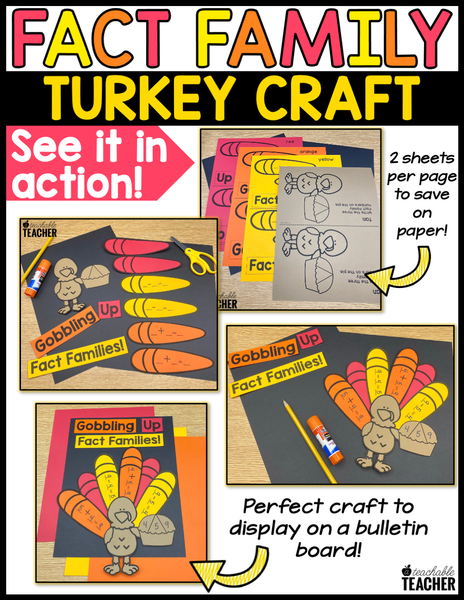 Fact Family Turkey Craft - Addition and Subtraction OR Multiplication ...