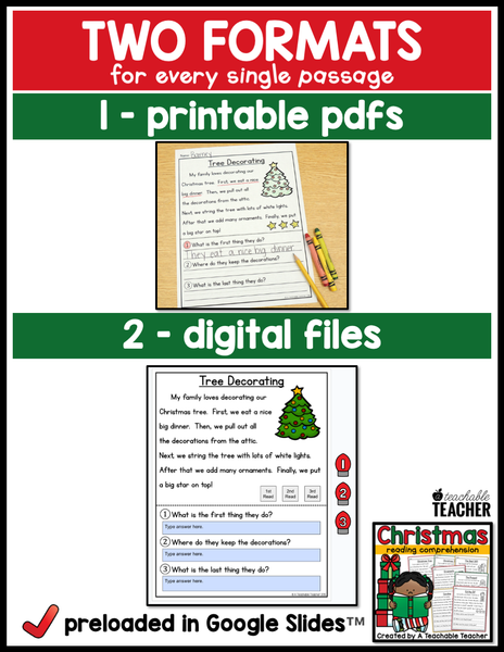 Christmas Reading Comprehension – A Teachable Teacher