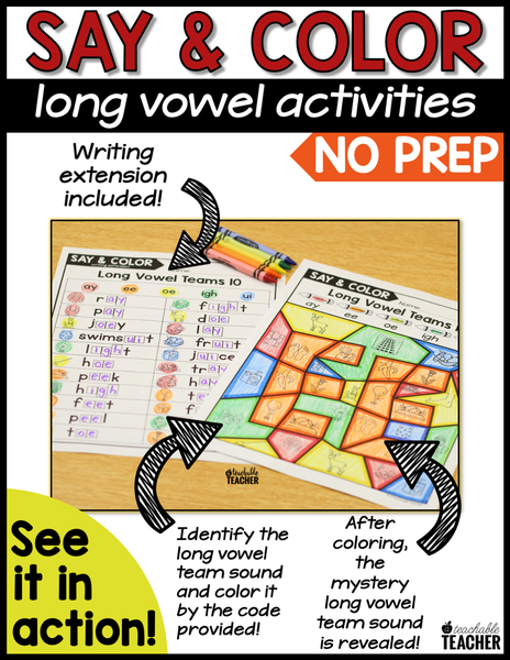 Say and Color - Long Vowel Activities - Vowel Teams – A Teachable Teacher