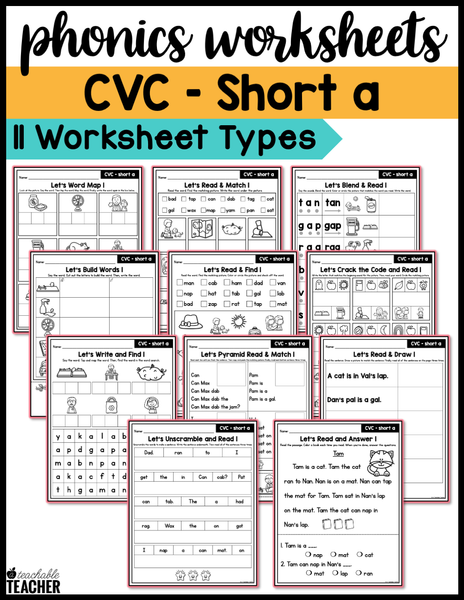 Phonics Short A CVC Words Science of Reading Worksheets: Decodables, W ...