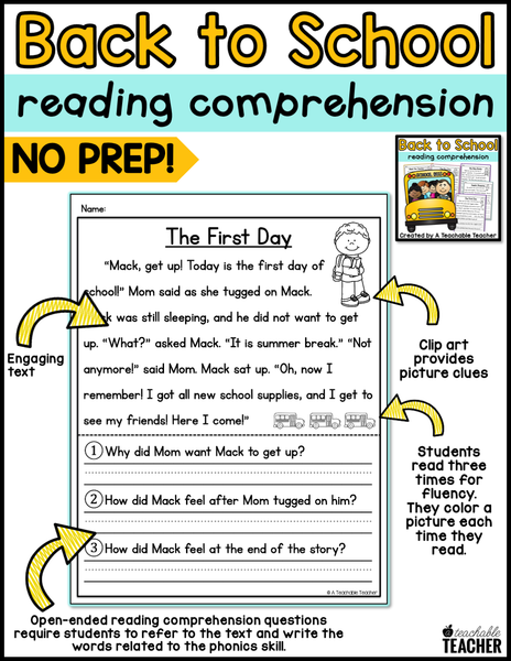 Back to School Reading Comprehension – A Teachable Teacher
