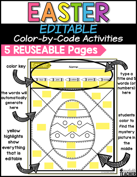 Editable Easter Color-by-Code Activities – A Teachable Teacher