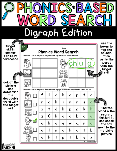 Digraph Words Worksheets Phonics Word Search: Write & Find Words with ...