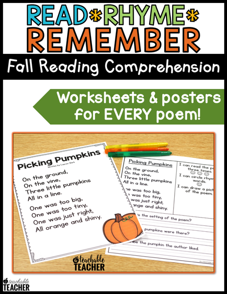 Read Rhyme Remember - Fall Reading Comprehension Poems – A Teachable ...