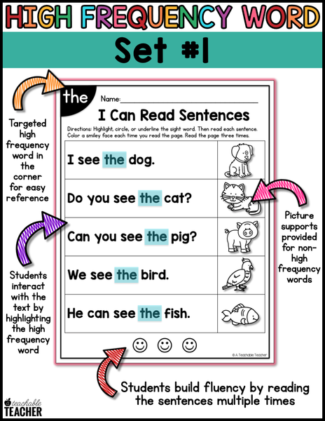 High Frequency Word Sentences for Fluency- Set #1 – A Teachable Teacher