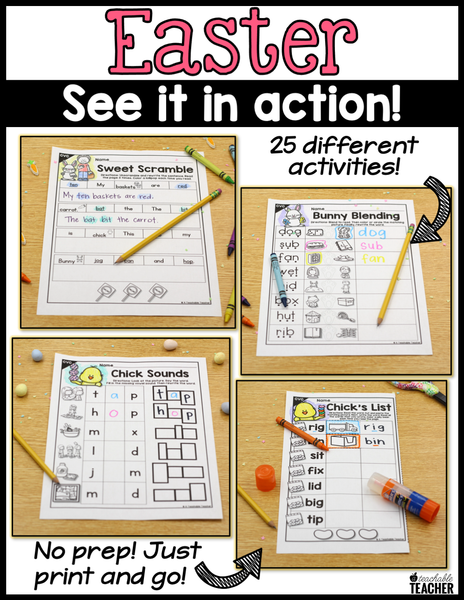 Easter CVC Activities- NO PREP Phonics Worksheets – A Teachable Teacher