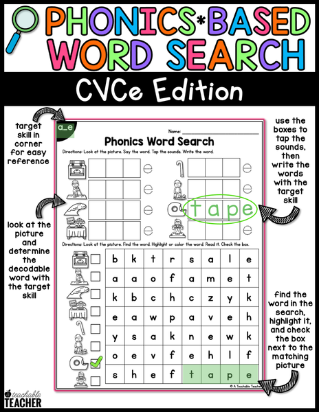 CVCe Worksheets Phonics Word Search: Write & Find CVCe Words – A ...