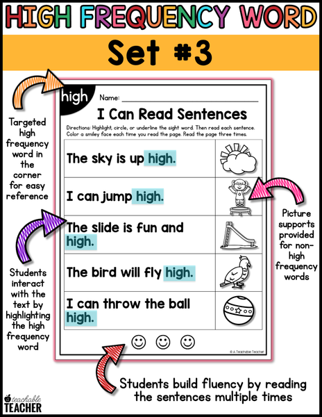 High Frequency Word Sentences for Fluency- Set #3 – A Teachable Teacher