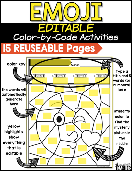 Editable Emoji Color-by-Code Activities – A Teachable Teacher