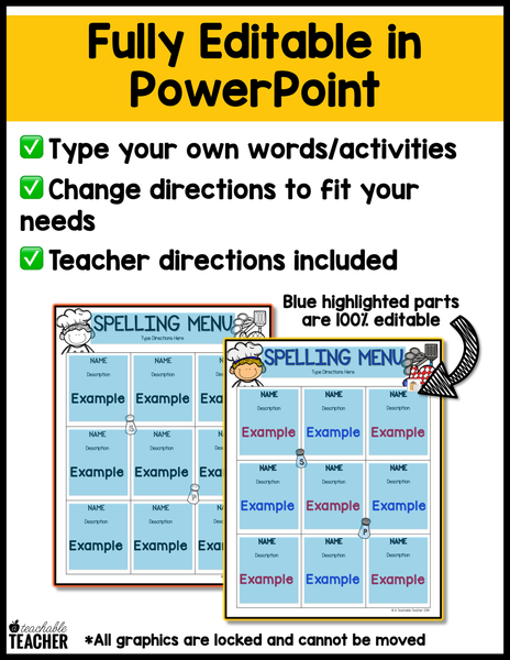Editable Spelling Menu – A Teachable Teacher
