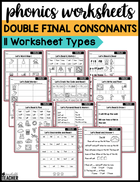 Double Final Consonants Phonics Worksheets- The Science of Reading – A ...