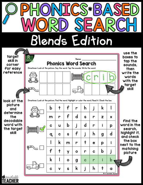 Blends Worksheets Phonics Word Search: Write & Find Words with Blends ...