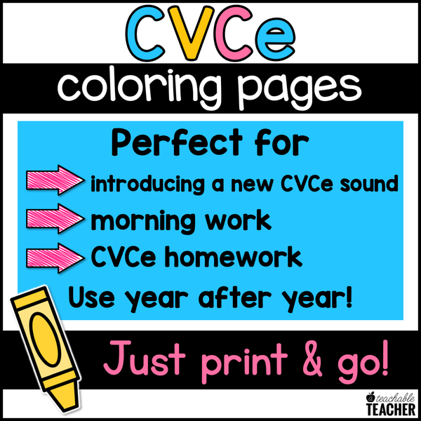 CVCe Coloring Pages – A Teachable Teacher