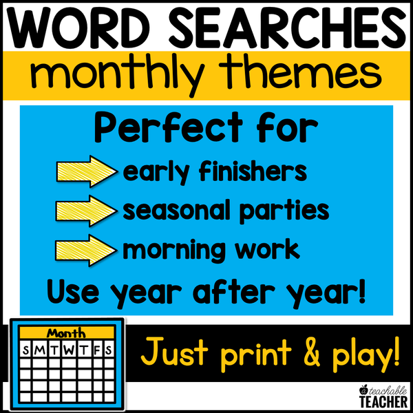 Monthly Themed Word Searches – A Teachable Teacher