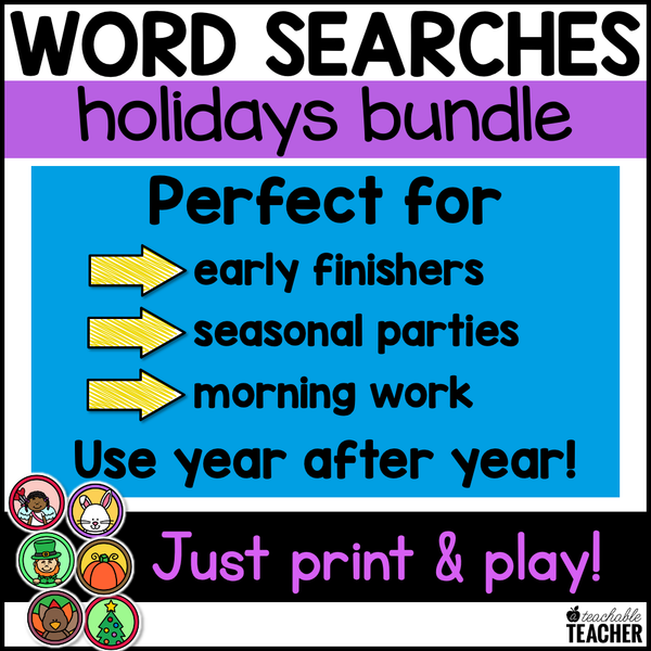 Holiday Themed Word Search BUNDLE – A Teachable Teacher