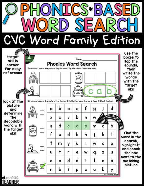 CVC Words Worksheets Phonics Word Search: Write & Find CVC Words – A ...