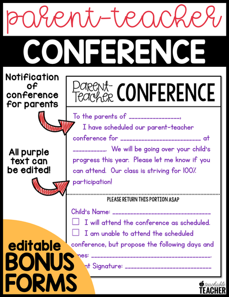 Editable Parent Teacher Conference Forms – A Teachable Teacher
