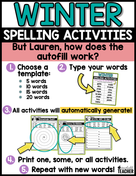 Winter Spelling Activities - EDITABLE – A Teachable Teacher