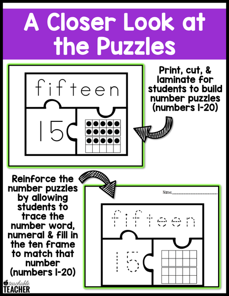 Number Puzzles 1-20 - Number, Number Word, Ten Frames – A Teachable Teacher
