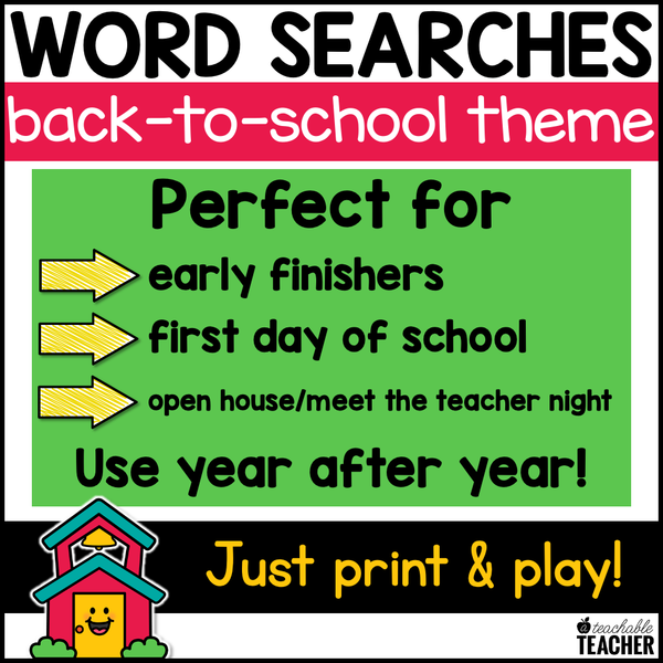 Back to School Themed Word Searches – A Teachable Teacher