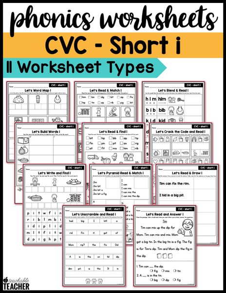 Phonics Short I CVC Words Science of Reading Worksheets: Decodables, W ...