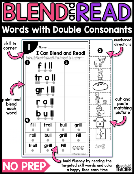 Blend and Read - Words with Double Final Consonants – A Teachable Teacher