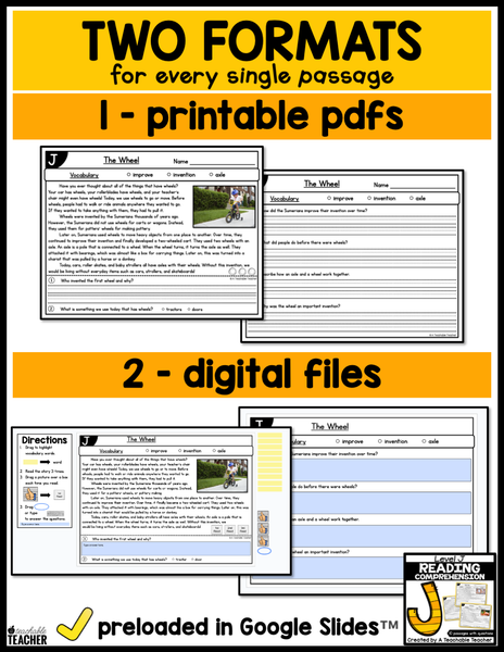 Level J Reading Comprehension Passages and Questions – A Teachable Teacher